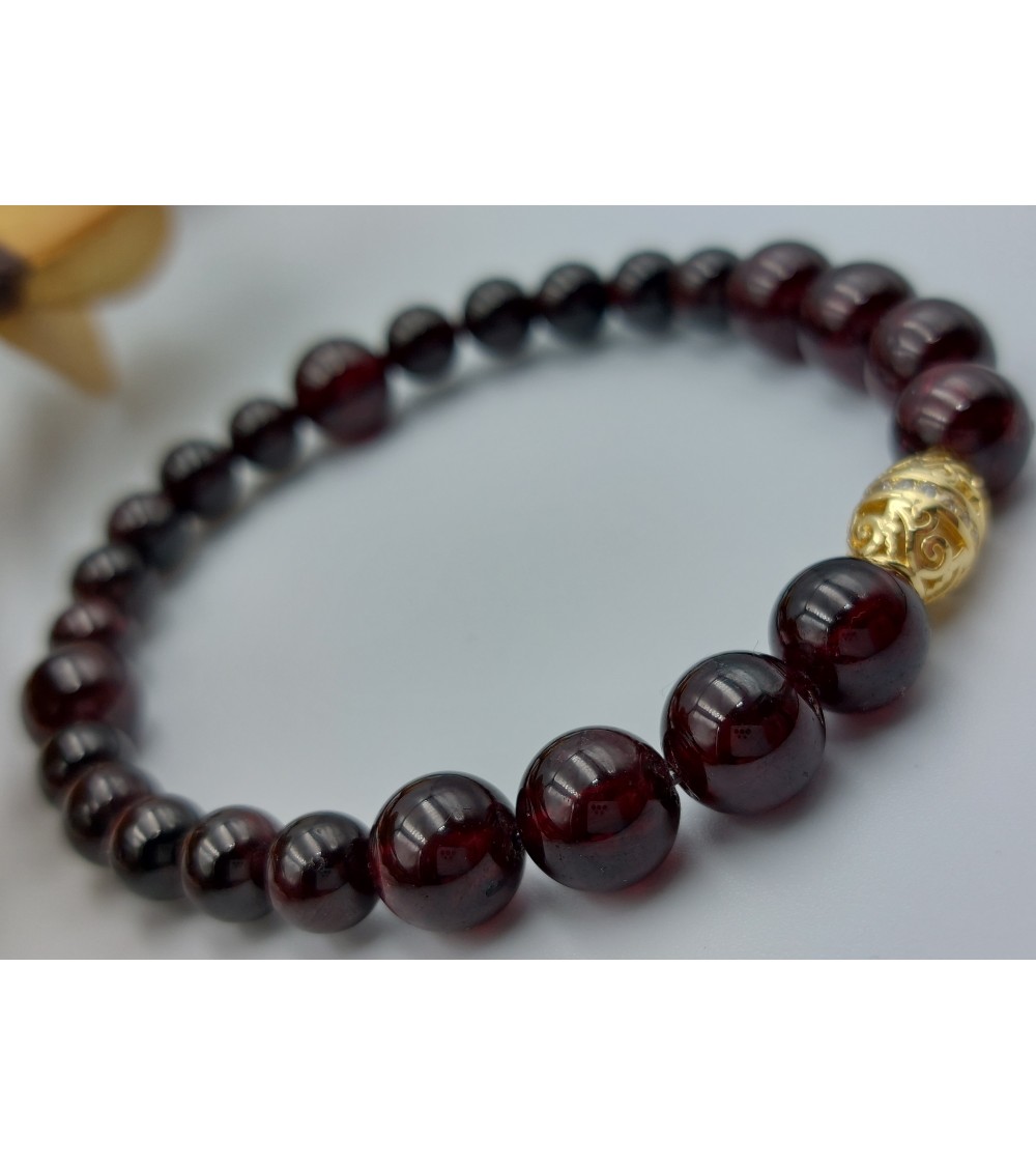 Bracelet en pierre naturel grenat rouge et perle plaqué or