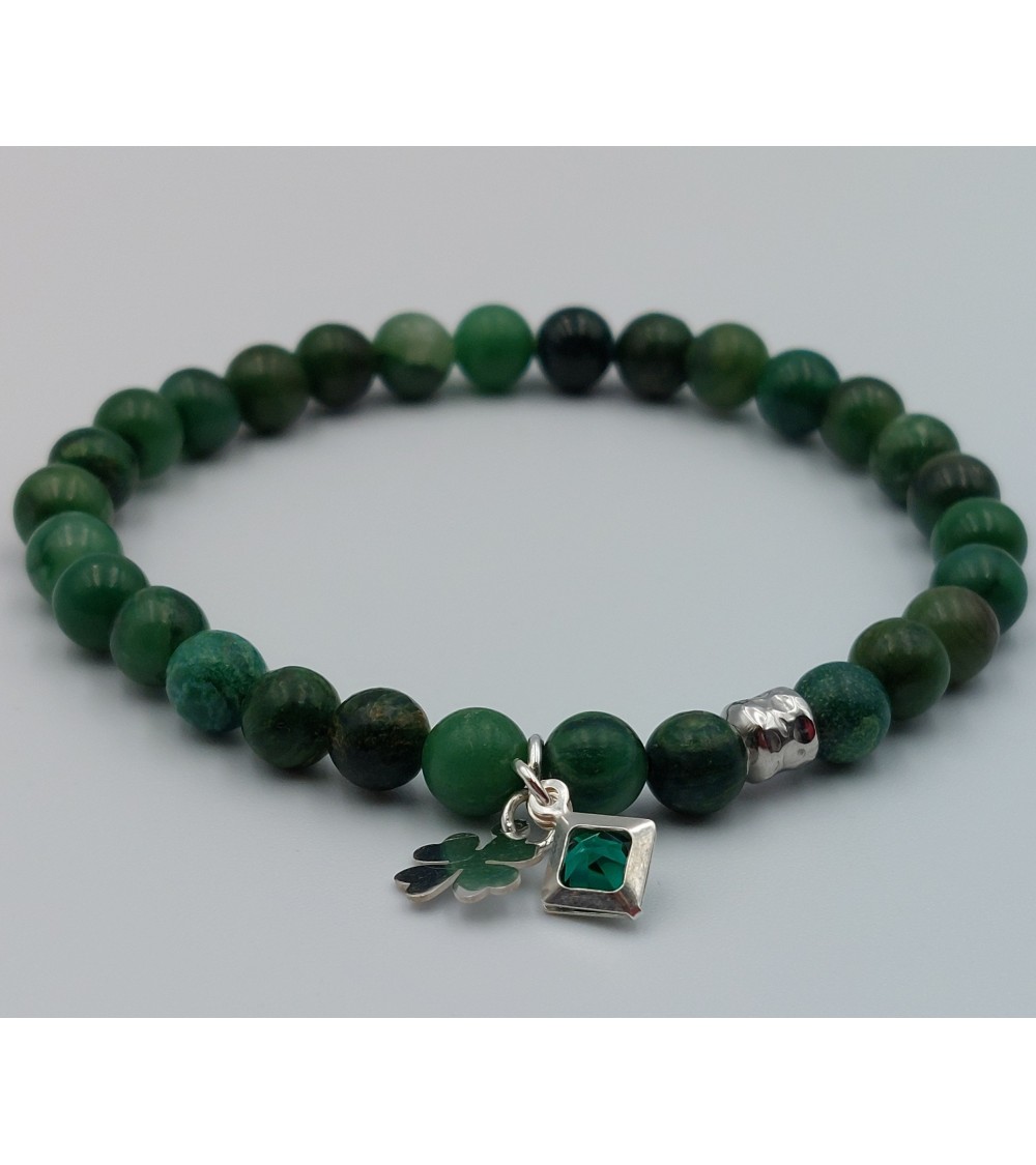 Bracelet en pierres jaspes vertes et émeraude