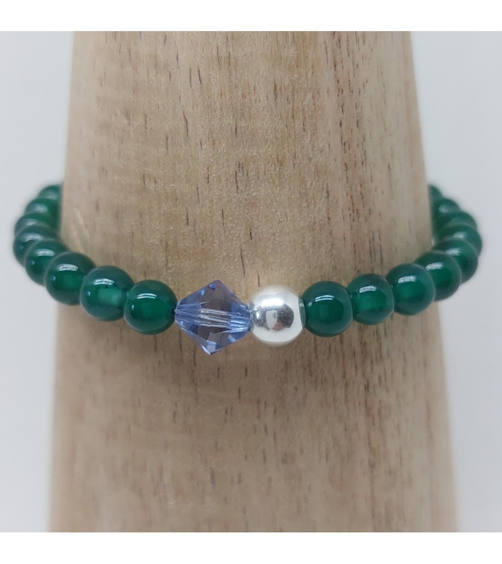 Bracelet en pierre naturel agate vert avec cristal Swarovsky et arg925